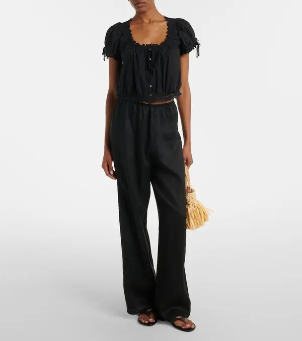 DÔEN Lavon Linen Straight Pants - Black