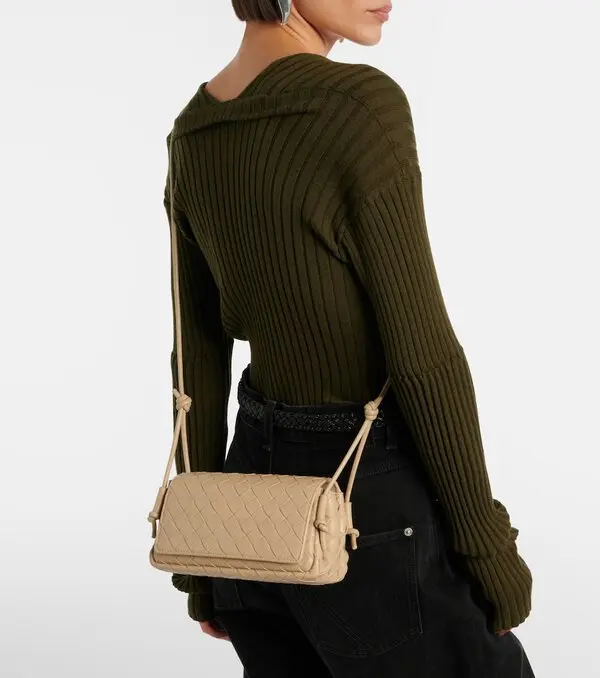 Bottega Veneta Notturno Intrecciato Leather Crossbody Bag - Beige