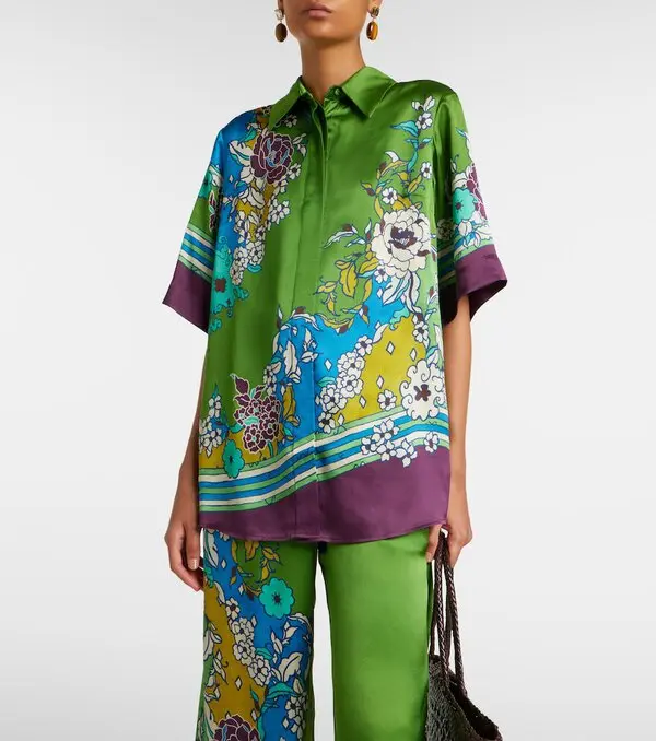 ALEMAIS Nanci Printed Silk Satin Shirt - Multicoloured