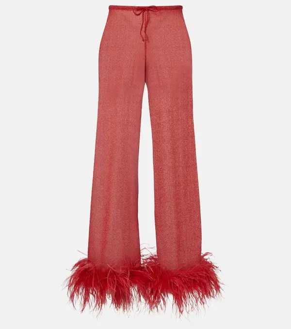 Oseree Lumiere Plumage Wide-leg Pants - Red