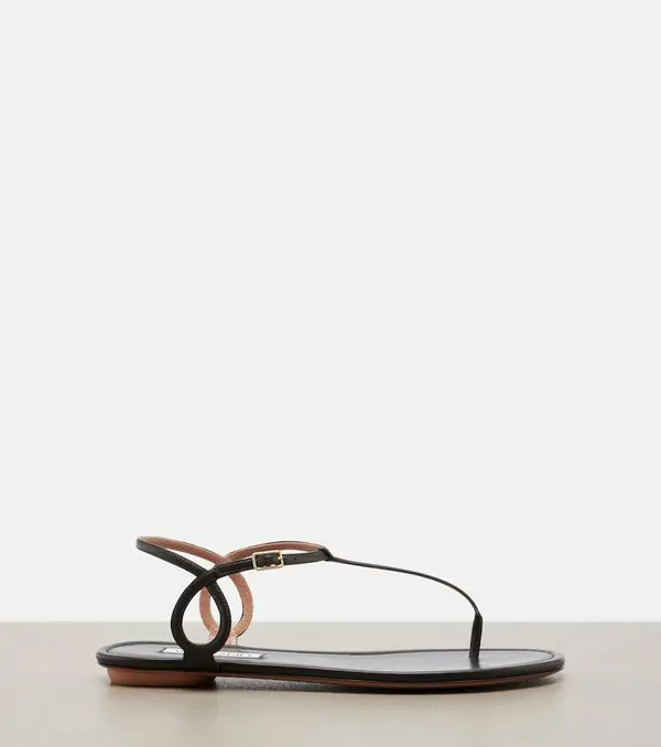 AQUAZZURA Espresso Leather Thong Sandals - Brown
