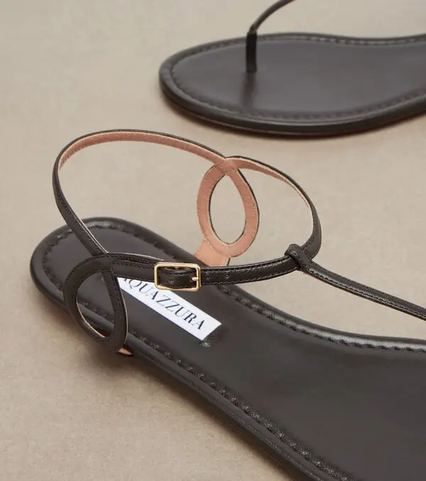 AQUAZZURA Espresso Leather Thong Sandals - Brown