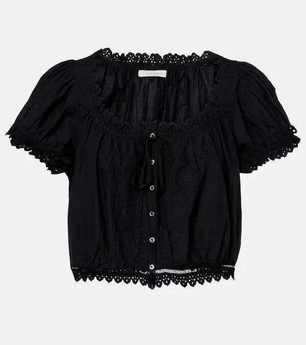 DÔEN Embroidered Cotton Top - Black