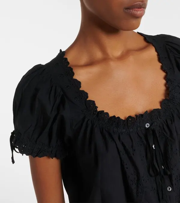 DÔEN Embroidered Cotton Top - Black