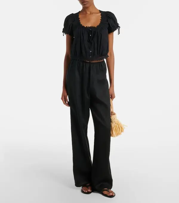 DÔEN Embroidered Cotton Top - Black