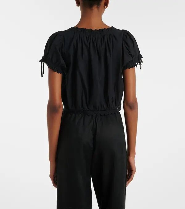 DÔEN Embroidered Cotton Top - Black