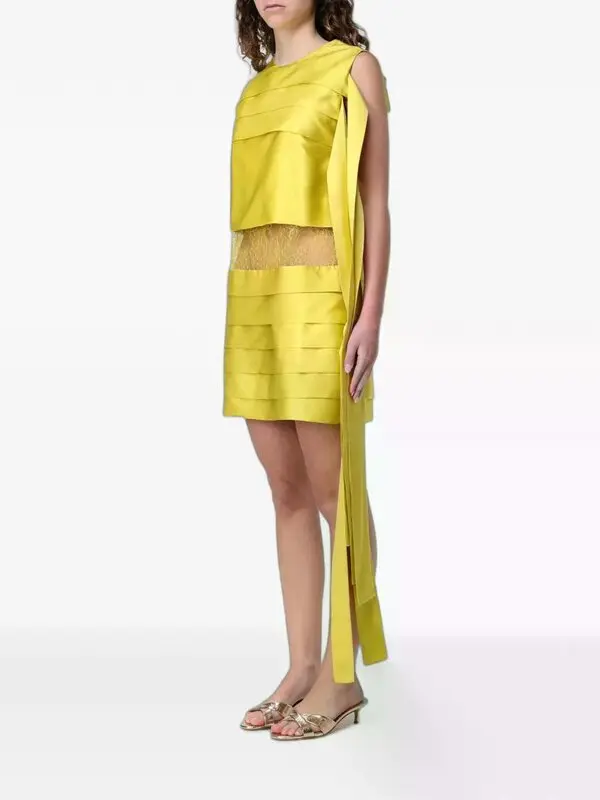 FERRAGAMO Silk Lace Panelled Tiered Mini Dress - Yellow