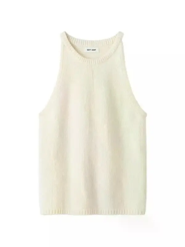 Soft Goat Cashmere Halterneck Top - Neutrals