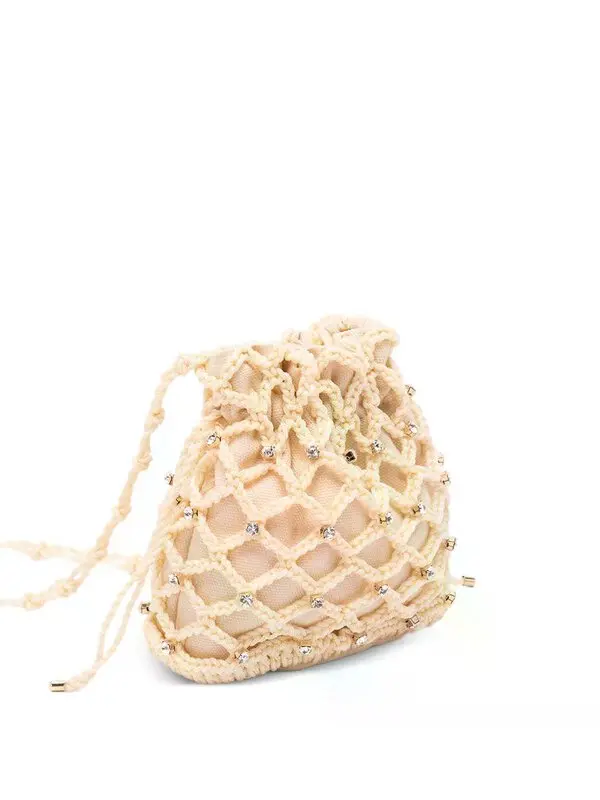 Rosantica Selene Marea Crystal-embellished Macramé Crossbody Bag - Neutrals