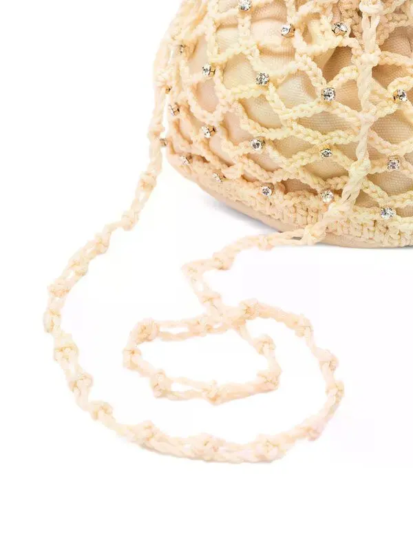 Rosantica Selene Marea Crystal-embellished Macramé Crossbody Bag - Neutrals