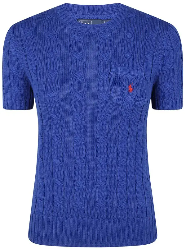 Polo Ralph Lauren Cable-knit Crewneck Top With Embroidered Logo - Blue