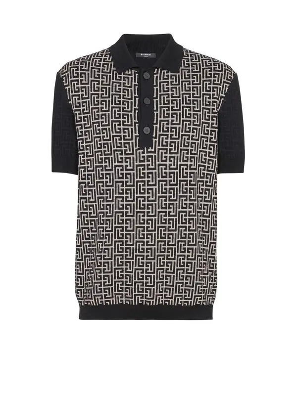 Balmain Monogram Knit Polo Shirt - Black