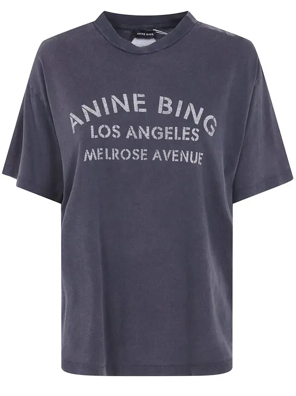 ANINE BING T-shirt Cotone Nero "cade" Tee Melrose Stencil