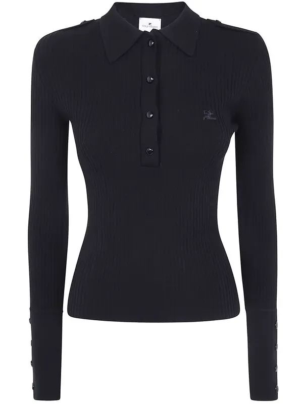 COURREGES Maglione A Iche Lunghe "rib Knit Ls Polo Sweater - Black