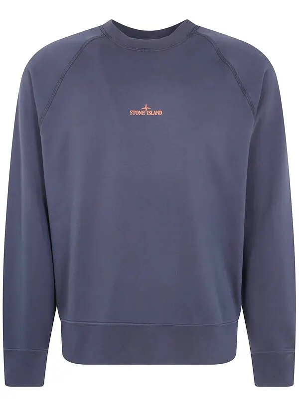Stone Island Crewneck Sweatshirt With Embroidered Logo - Blue