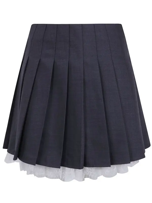 SELF-PORTRAIT Pleated Mini Skirt With Lace Trim