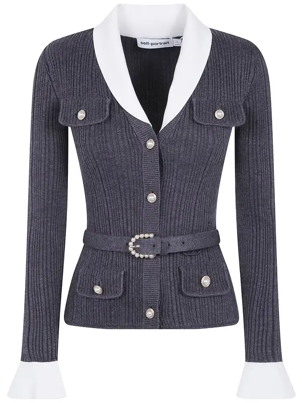 SELF-PORTRAIT Cardigan Ica Lunga "ribbed Knit - Gray