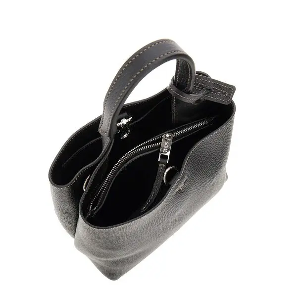 TOD'S Grained Leather Mini Shopping Bag With T Timeless Charm - Black