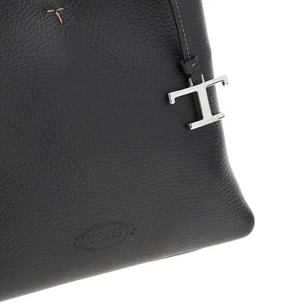 TOD'S Grained Leather Mini Shopping Bag With T Timeless Charm - Black