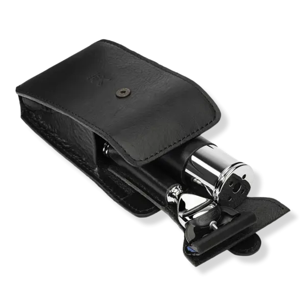 MUHLE Travel Florentine Leather Silvertip Fiber & Fusion Shaving Set - Black