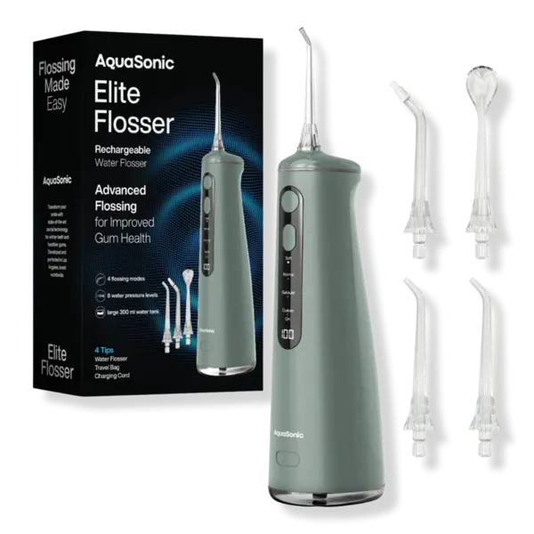AQUASONIC Elite Rechargeable Water Flosser Set - Green