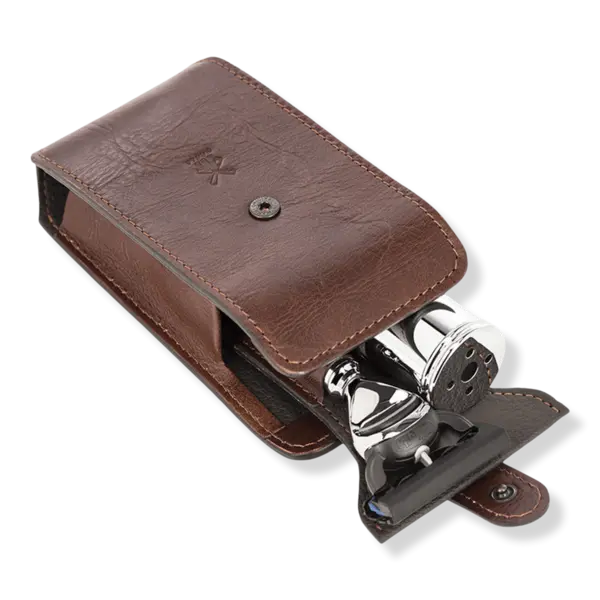 MUHLE Travel Florentine Leather Silvertip Fiber & Fusion Shaving Set - Brown