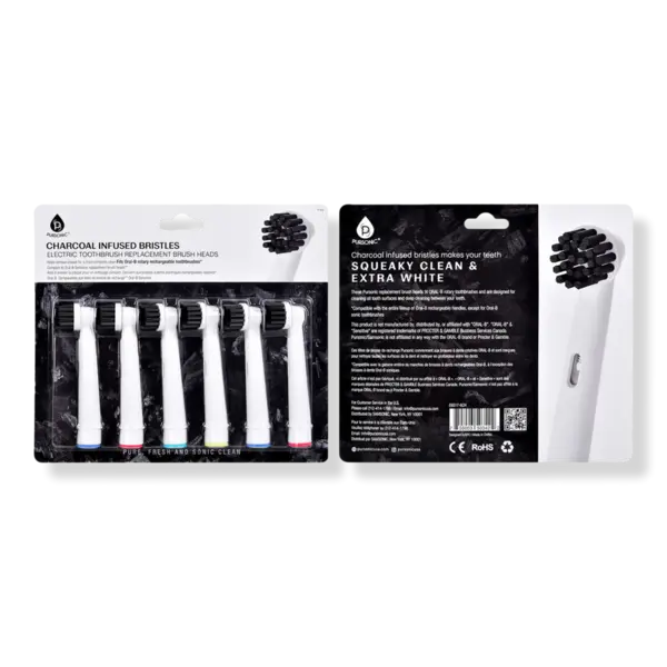 PURSONIC Charcoal Infused Bristles Electric Toothbrush Replacement Brush Heads 6-pack - One-color