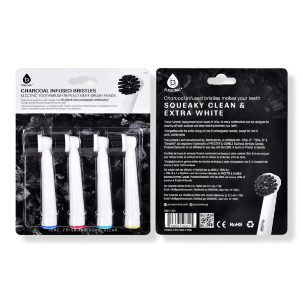 PURSONIC Charcoal Infused Bristles Electric Toothbrush Replacement Brush Heads 4-pack - One-color
