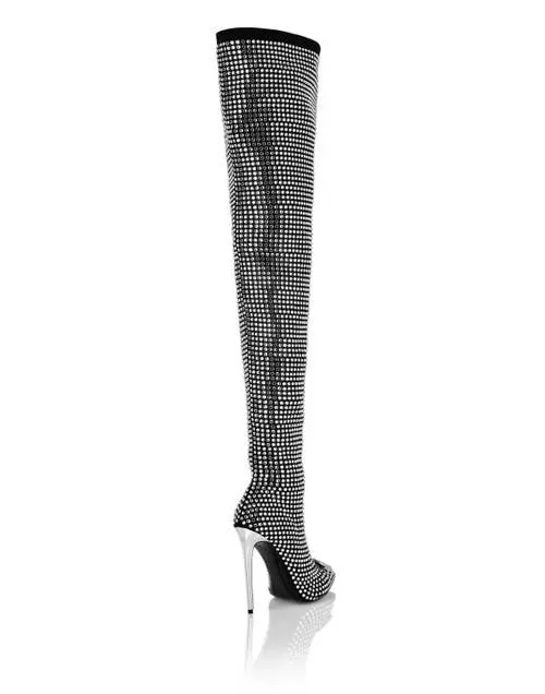 Philipp Plein Embellished Over-the-knee High Heel Boots - Black/crystal
