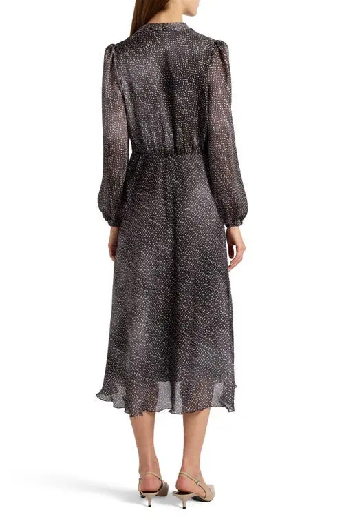 Santorelli Midi Dress With Drop Tie Neck In Micro-dot Print