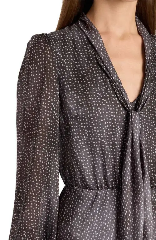 Santorelli Midi Dress With Drop Tie Neck In Micro-dot Print