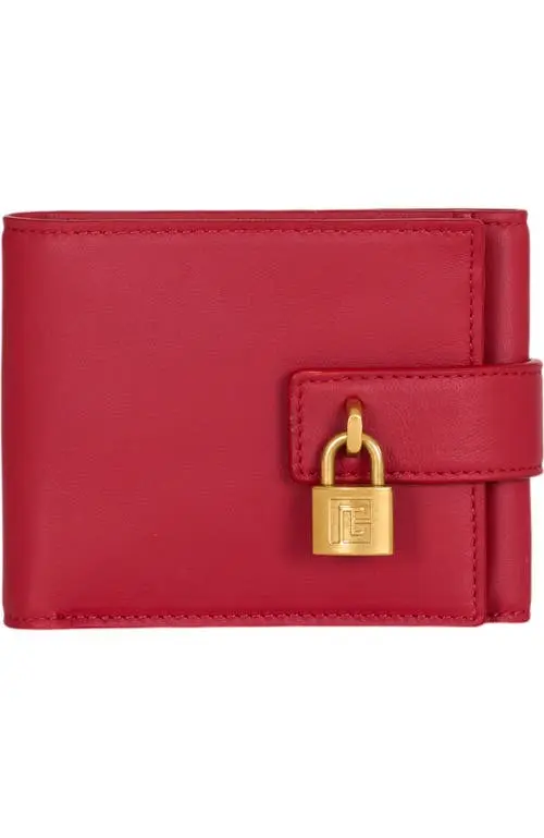 Balmain Pulse Trifold Smooth Leather Wallet - Red