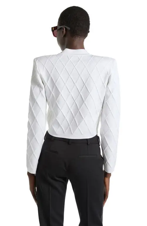 Balmain Cropped Knit Cardigan With Quilted Effect - White