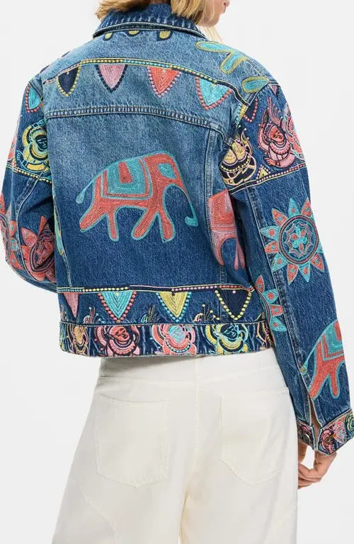 Desigual Embroidered Denim Trucker Jacket