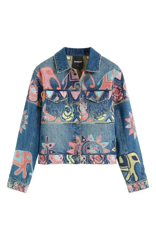 Desigual Embroidered Denim Trucker Jacket