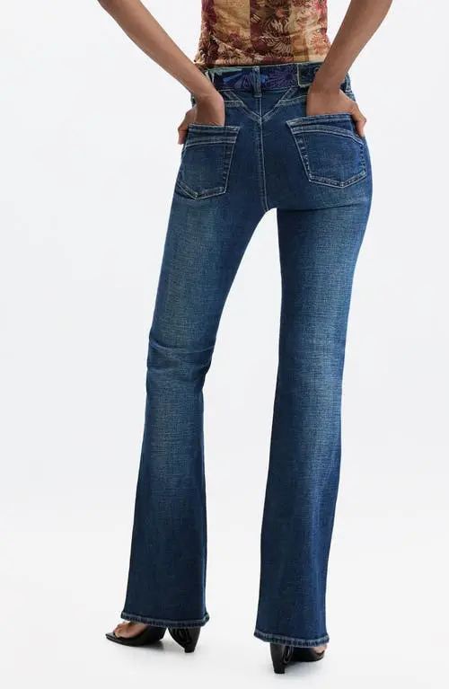 Desigual Embroidered Waistband Flare Leg Jeans