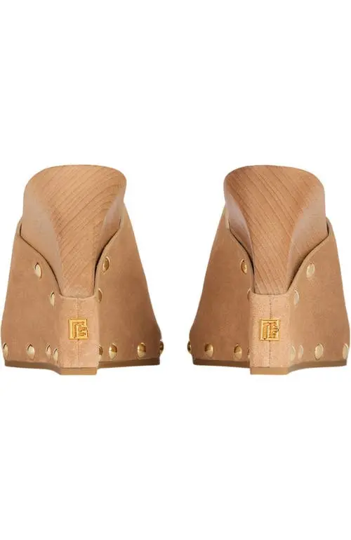 Balmain Wedge Clogs In Wood And Suede