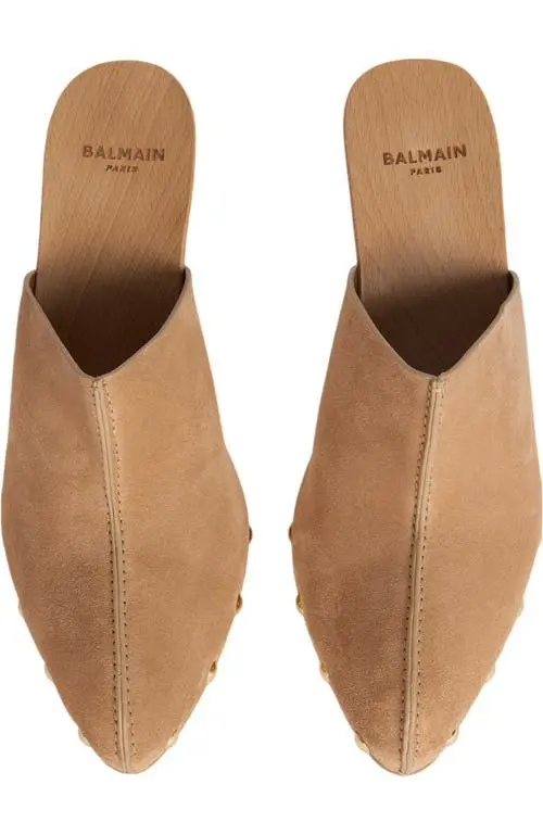 Balmain Wedge Clogs In Wood And Suede
