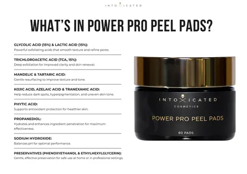 INTOXICATED COSMETICS Power Pro Peel Padspotent Multi-acid Formula For Visible Skin Renewal & Exfoliation With Tca, Glycolic Acid