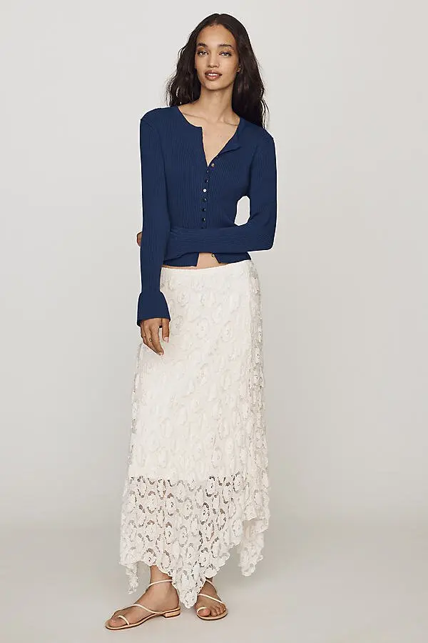 Anthropologie Ribbed Cardigan With Poet Sleeves - Blue