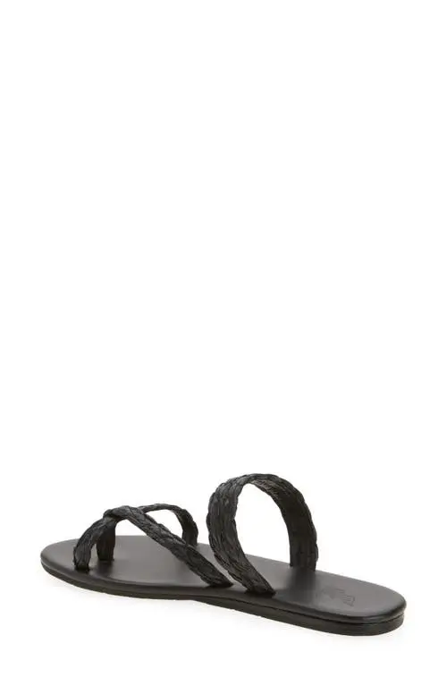 ANCIENT GREEK SANDALS Daphnae Raffia Flat Sandals - Black