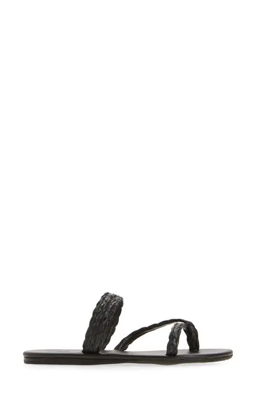 ANCIENT GREEK SANDALS Daphnae Raffia Flat Sandals - Black