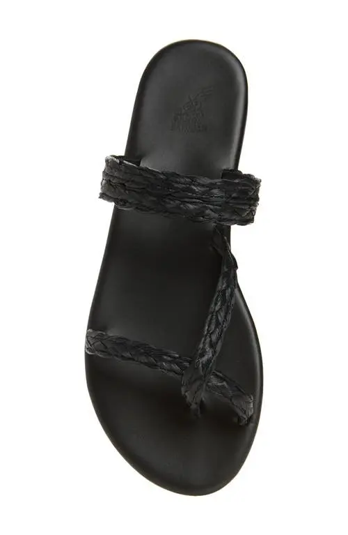 ANCIENT GREEK SANDALS Daphnae Raffia Flat Sandals - Black