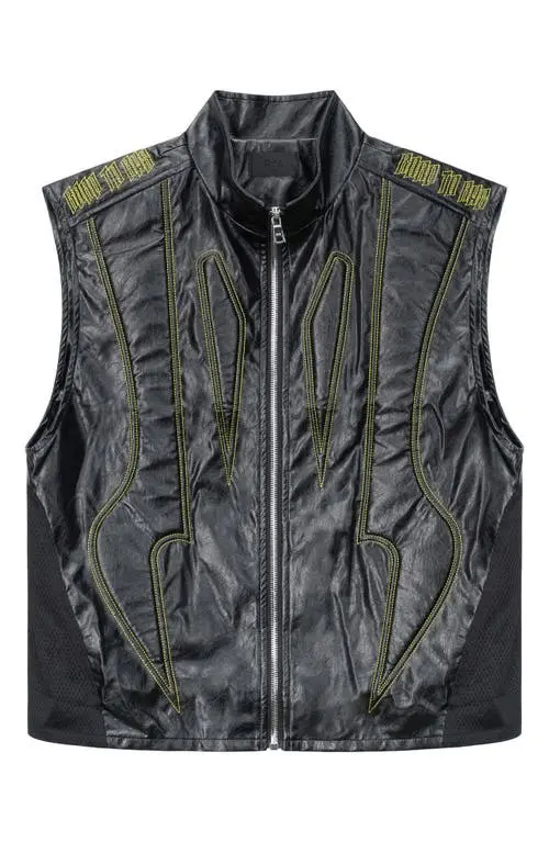 RtA Noe Faux Leather Biker Vest - Black
