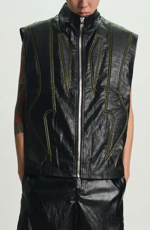 RtA Noe Faux Leather Biker Vest - Black