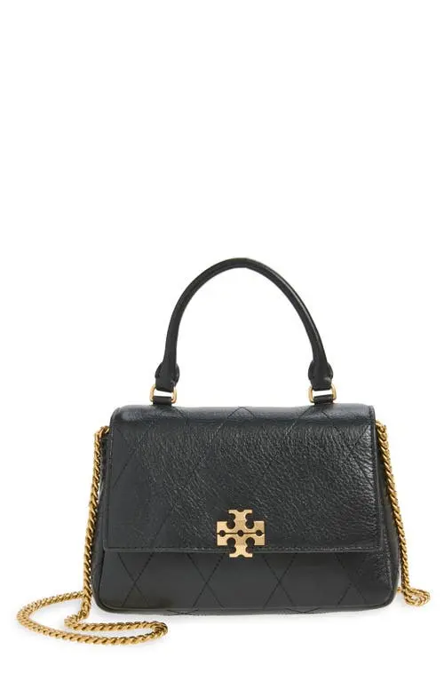 Tory Burch Charlie Quilted Leather Top Handle Bag - Black