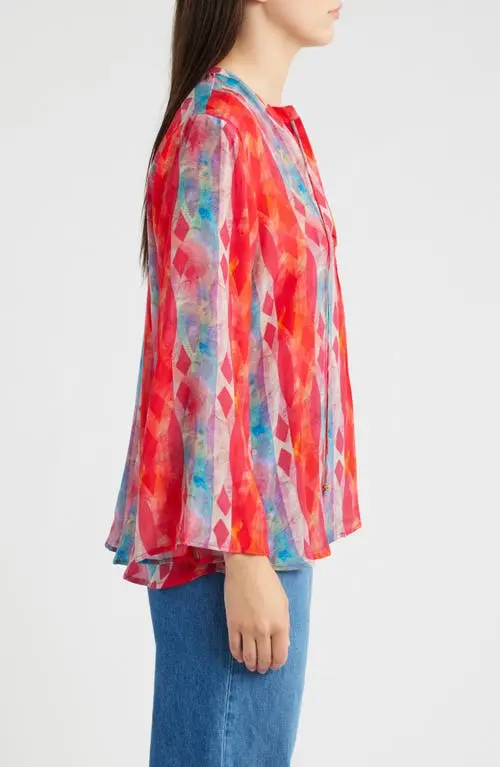 APNY Printed Split Neck Bell Sleeve Top