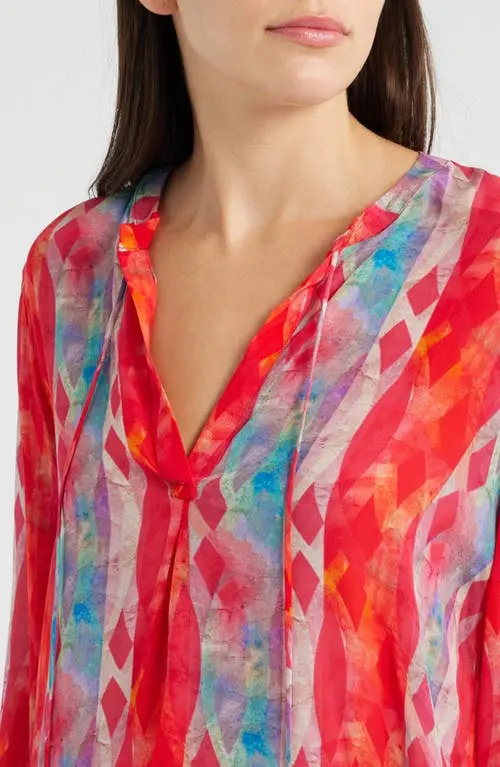 APNY Printed Split Neck Bell Sleeve Top