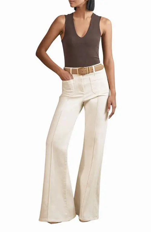 REISS Sakura Pintuck Patch Pocket Wide Leg Jeans - Ecru