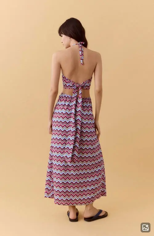 Mango Printed Cutout Halterneck Midi Dress